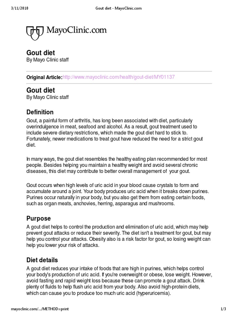 Gout Diet Mayo Clinic | PDF | Gout | Dieting
