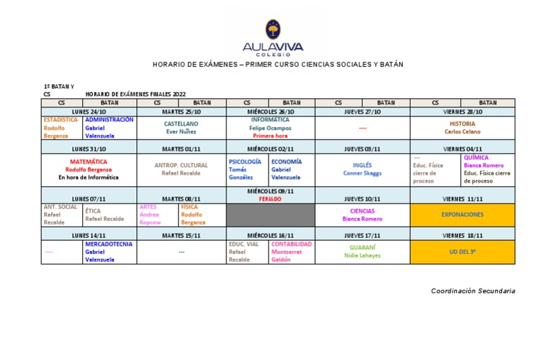 Horario de Exámenes 1º CS-B | PDF | Science