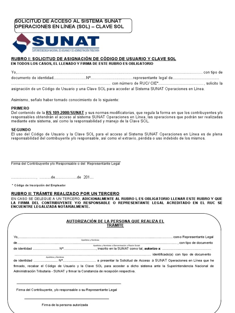 Formato Clave Sol Sunat | PDF | Usuario (informática)