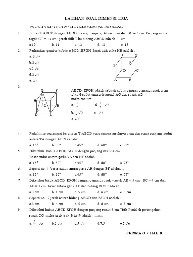 Latihan Soal Dimensi Tiga | PDF