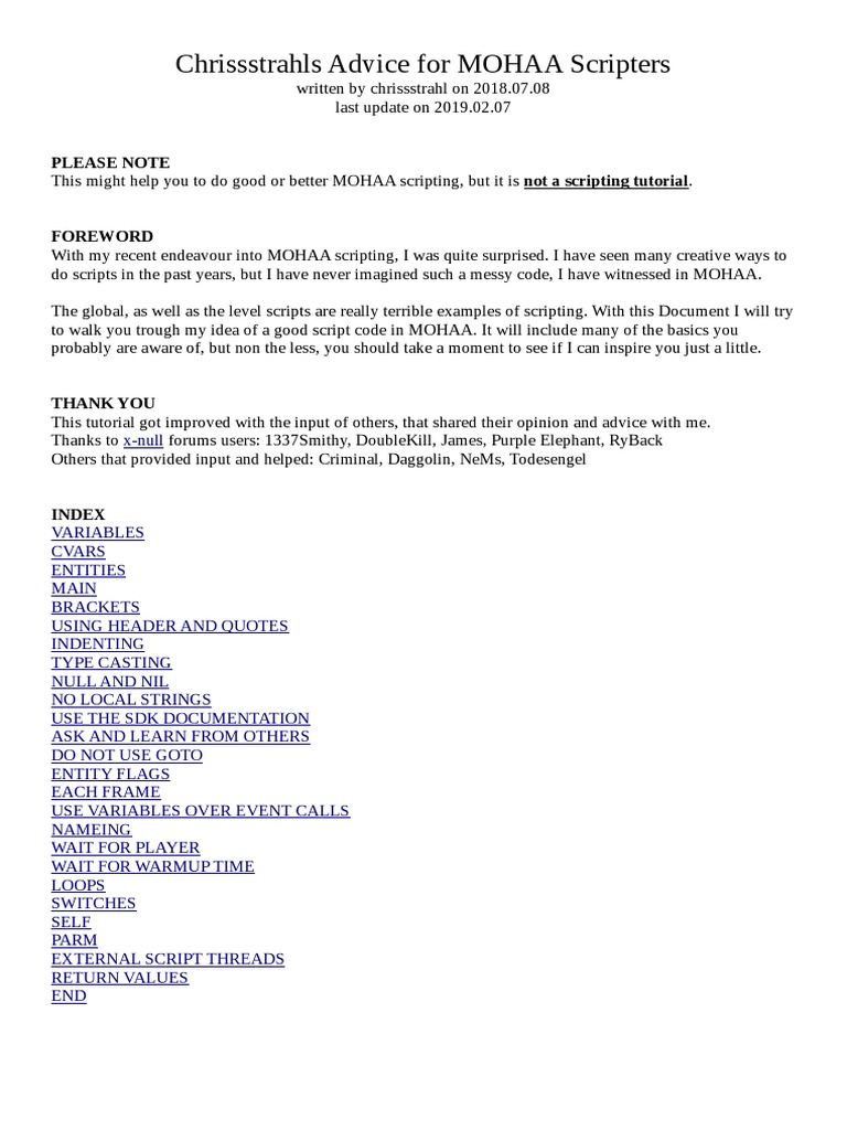 Mohaa Scripting Advice | Download Free PDF | Control Flow | Variable ... Mohaa Scripting Advice | Download Free PDF | Control Flow | Variable ...