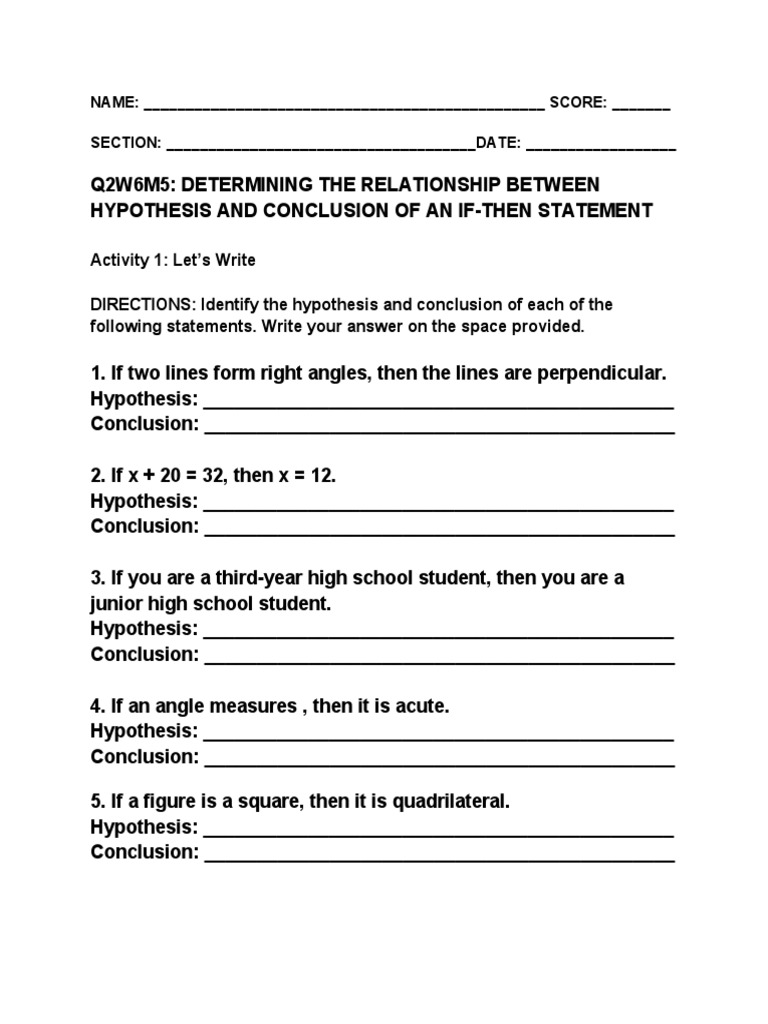 Determining The Relationship Between Hypothesis and Conclusion of An If-Then Statement | PDF