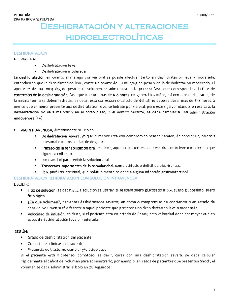 5 Deshidratación y Alteraciones Hidroelectrolíticas | PDF | Sodio | Deshidración