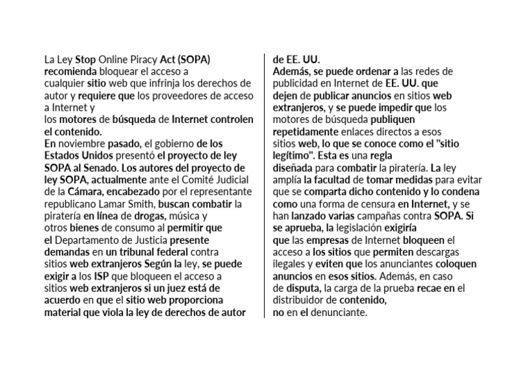 Ley SOPA: Control de Piratería Online | PDF | Ciencias sociales | Derecho
