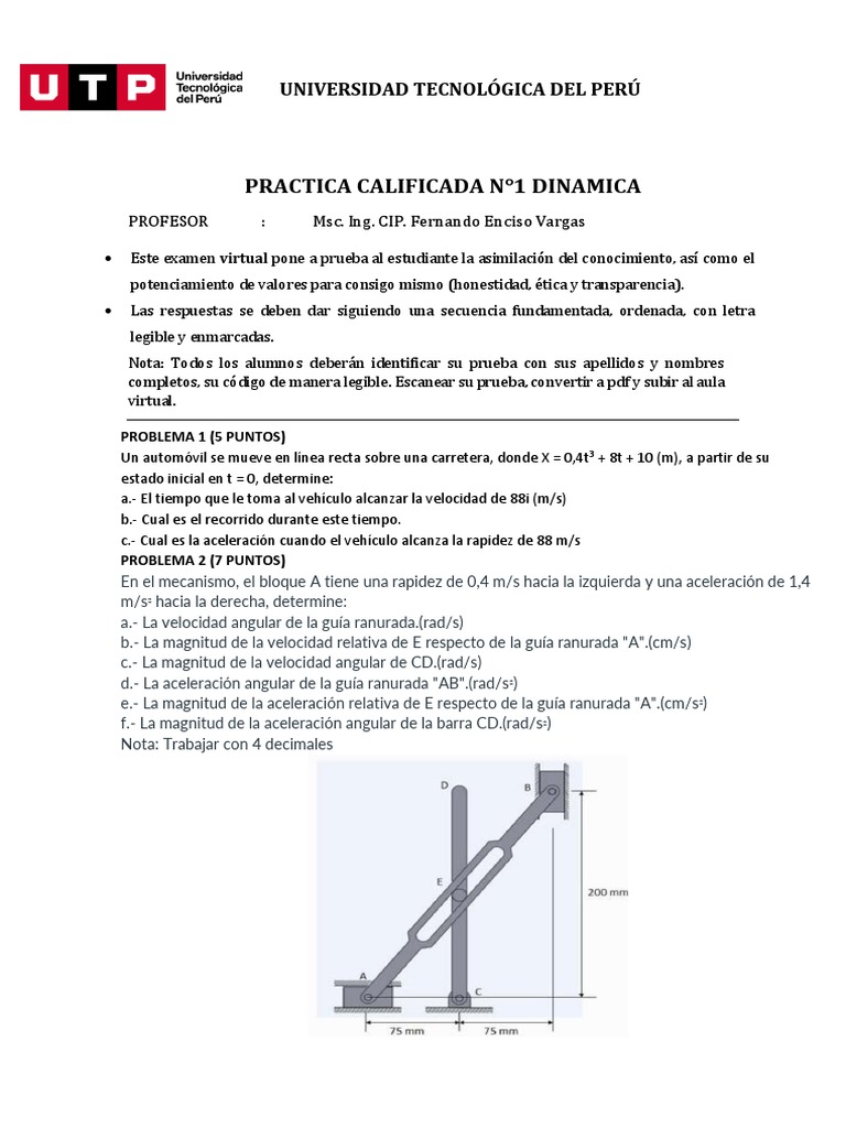 Primera Practica Calificada 1 | PDF | Velocidad | Aceleración
