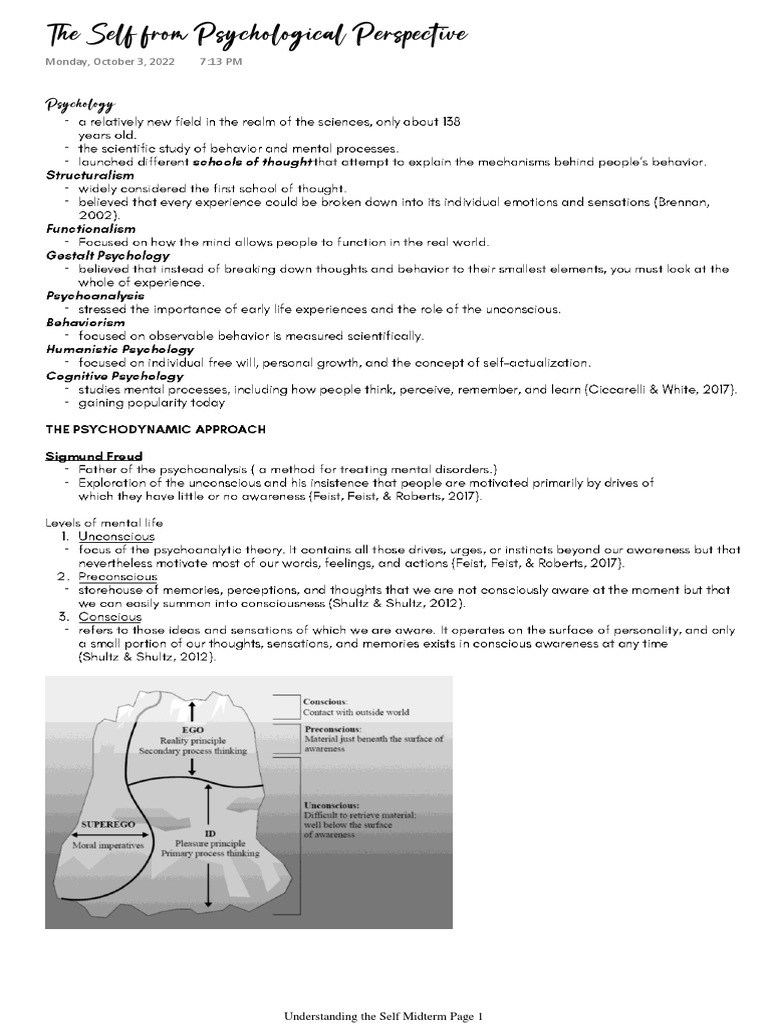 Self From Psychological Perspective | PDF