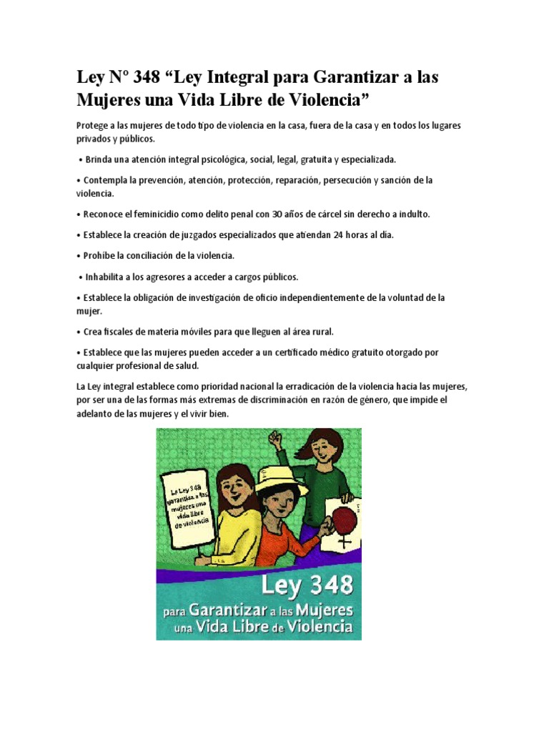 Ley #348 "Ley Integral para Garantizar A Las Mujeres Una Vida Libre de Violencia" | PDF | Derecho