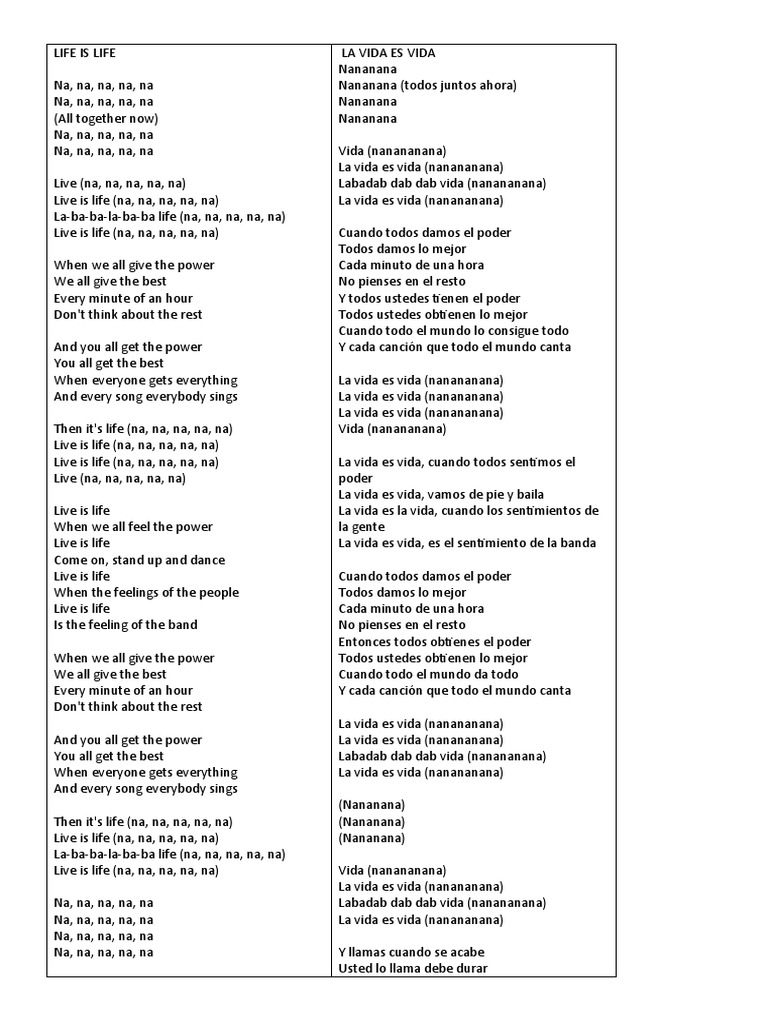 Life Is Life Cancion | PDF | Música grabada