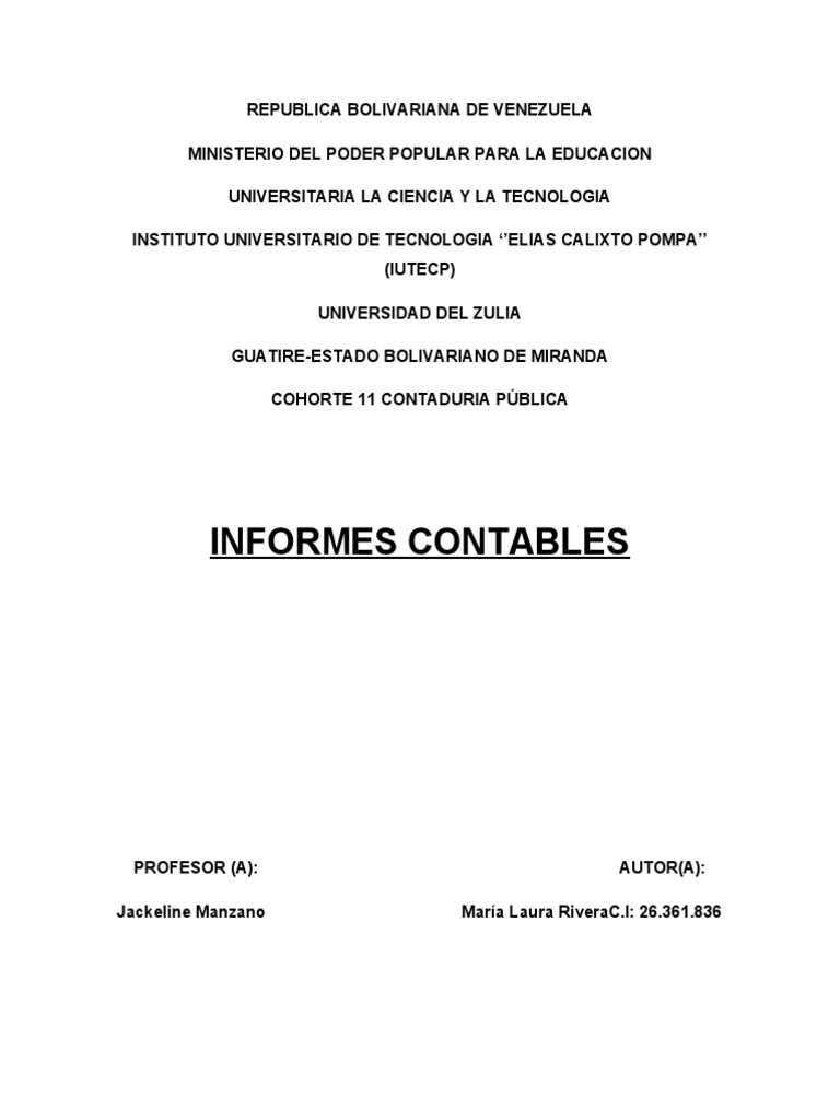 Informes Contables | PDF | Contador | Contabilidad