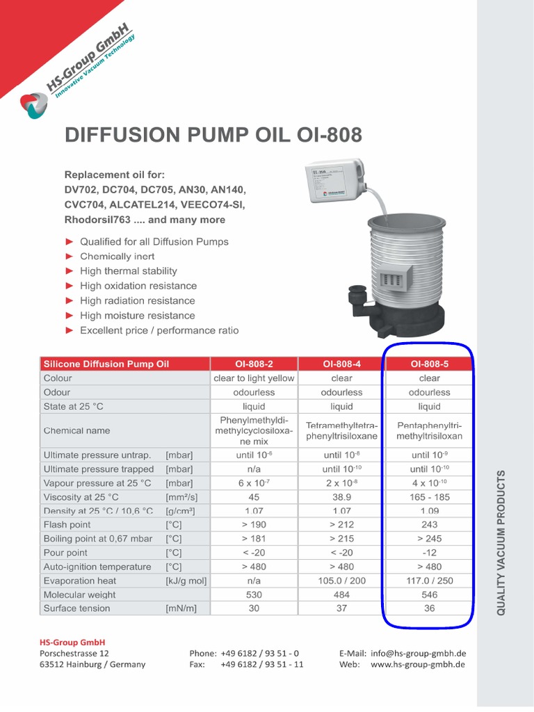 Diffusion Pump Oil - OI-808 - HS Group - 1 | PDF