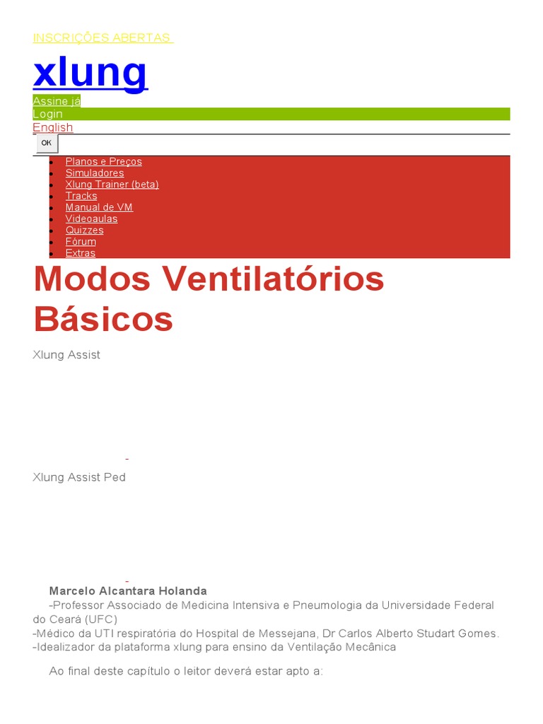 MODOS VENTILATORIOS BASICOS - Aula 2a XLUNG | PDF | Respiração ...
