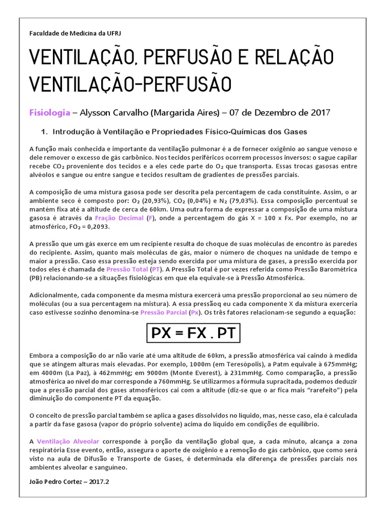 Aula Ventilação, Perfusão e Relação Ventilação-Perfusão | PDF | Pressão ...