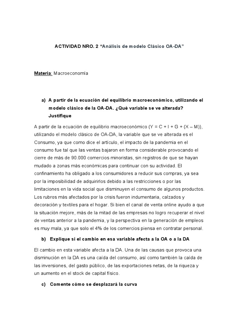 Análisis del Modelo Clásico OA-DA | PDF | Macroeconómica | Precios