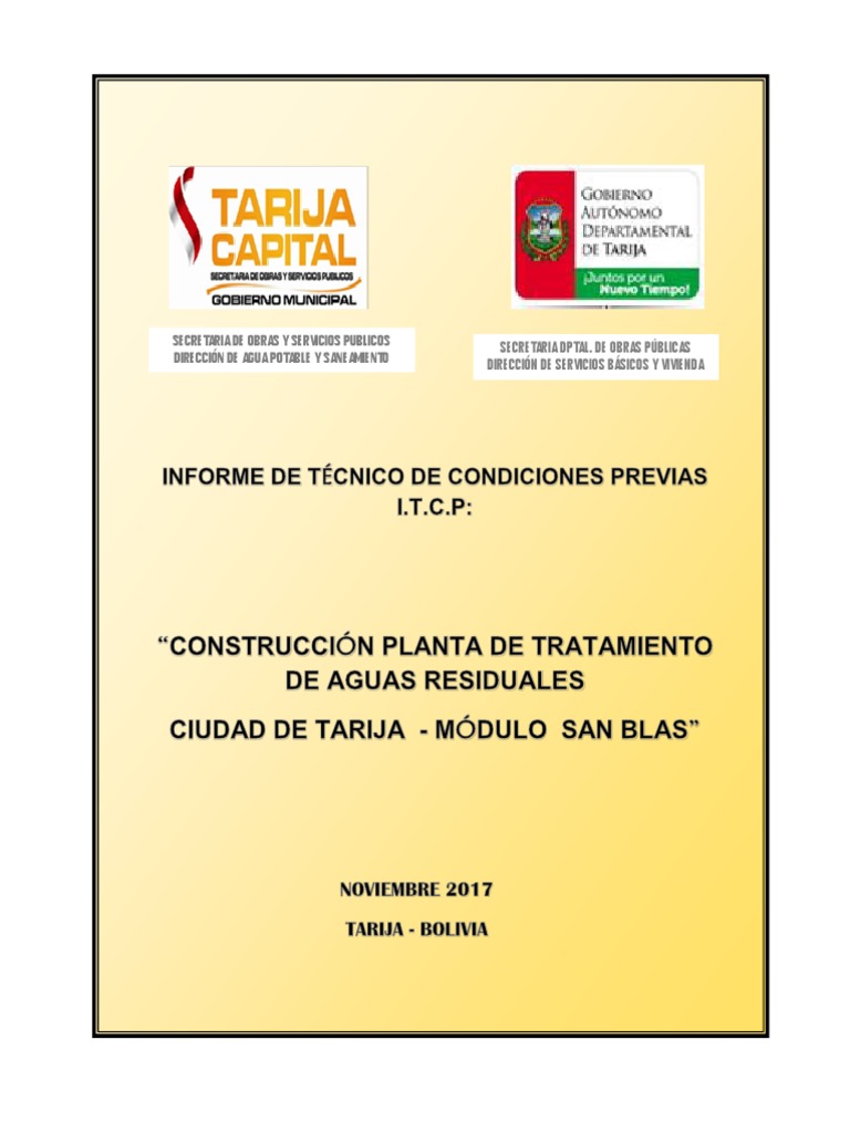 Informe de Condiciones Previas Ptar San Blas | PDF | Alcantarillado | Tratamiento de aguas ...