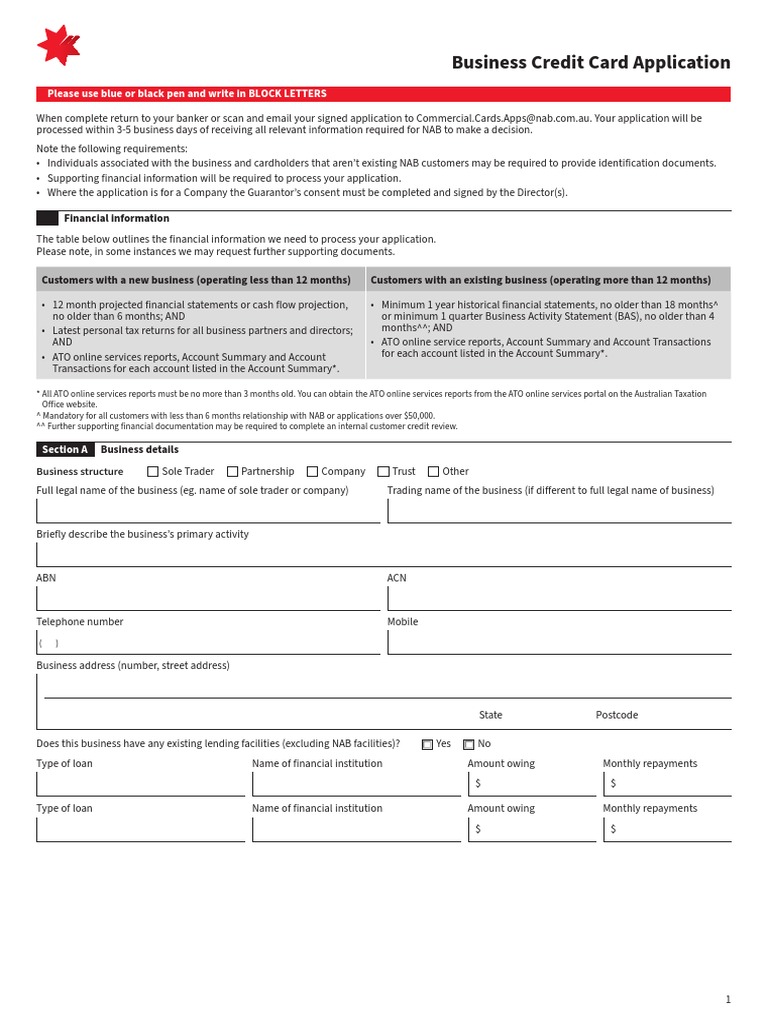 Commercial Cards Application Form | PDF | Credit Card | Loans