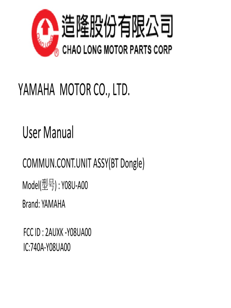 User Manual Yamaha Motor Co., LTD.: Commun - Cont.Unit Assy (BT Dongle ...