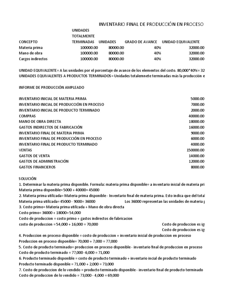 Informe de Costos de Produccion | PDF | Inventario | Contabilidad ...