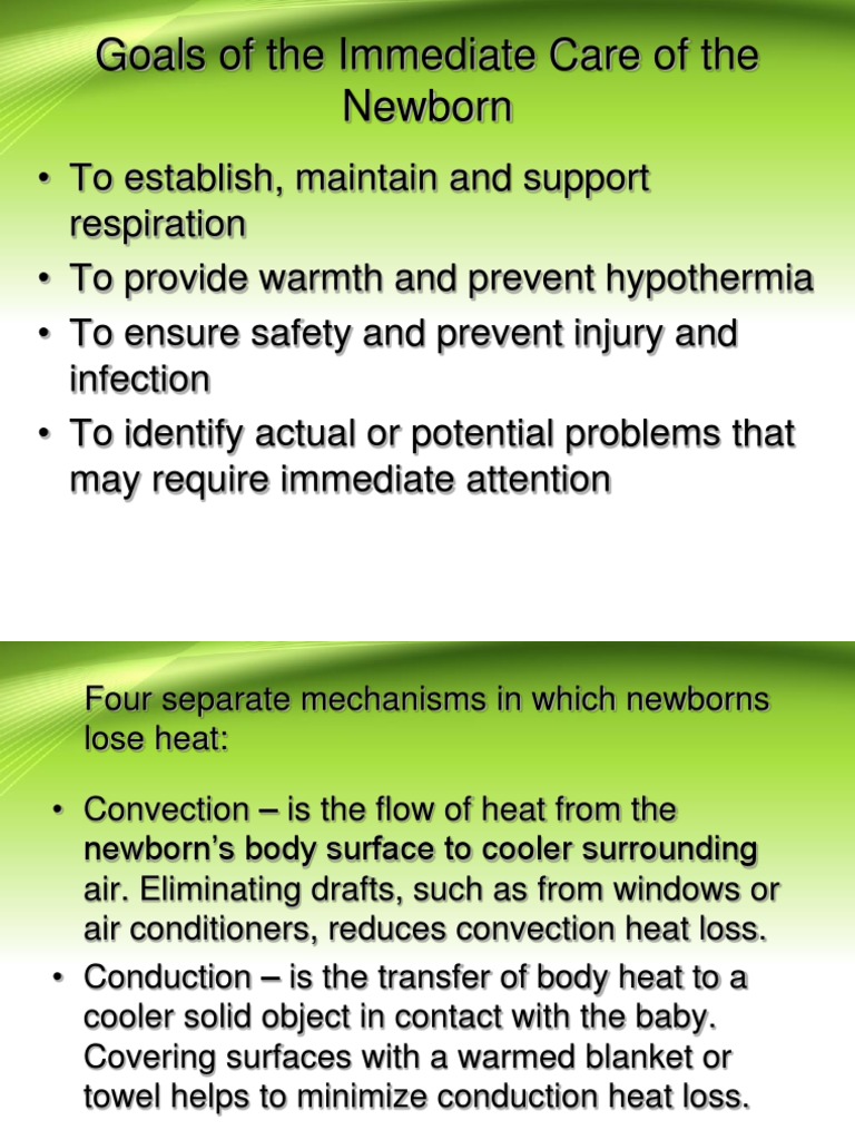 Immediate Care Goals for Newborns | PDF | Heat Transfer | Heat