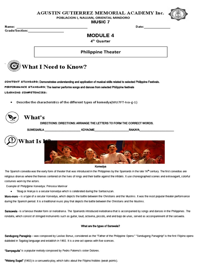 MUSIC 7 q4 Module 4 | PDF | Philippines | Performing Arts