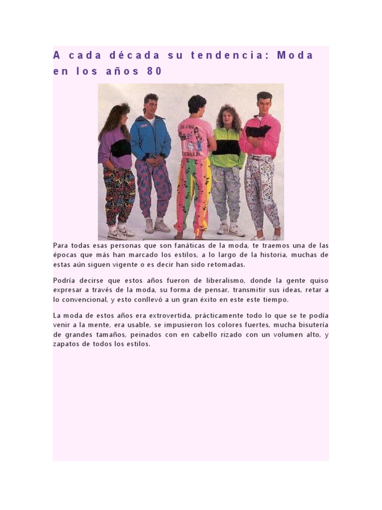 A Cada Década Su Tendencia: Moda en Los Años 80 | PDF | Ropa | Moda