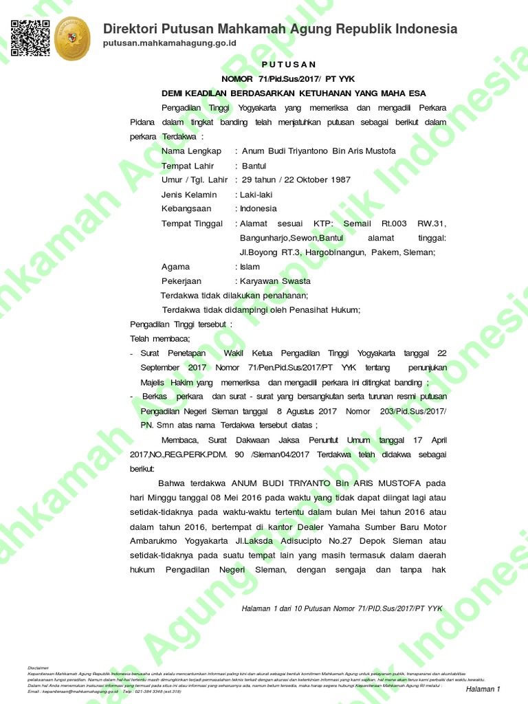 Putusan Pidana Anum Budi Triyantono | PDF
