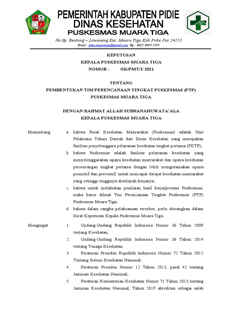 Pembentukan Tim Ptp Puskesmas Muara Tiga Pdf