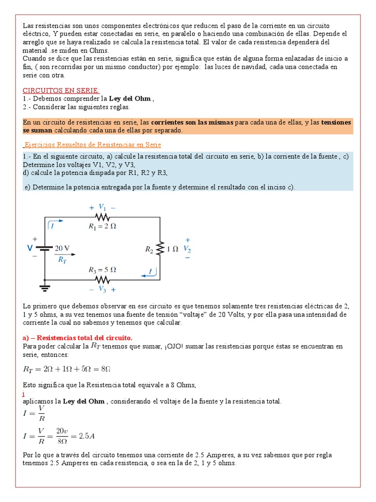 Ejercicios de Resistencias en Serie y Paralelo | PDF | Resistencia Eléctrica y Conductancia ...