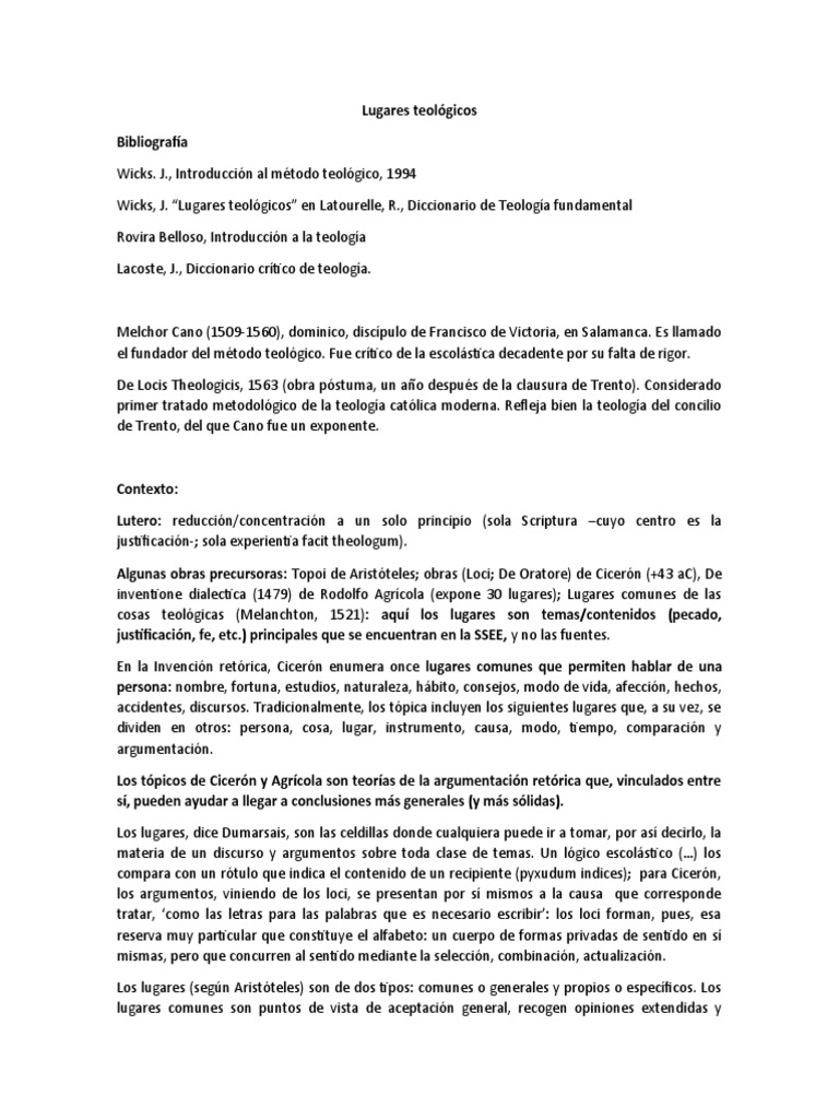 Lugares Teológicos de Melchor Cano | PDF | Teología | Iglesia Católica