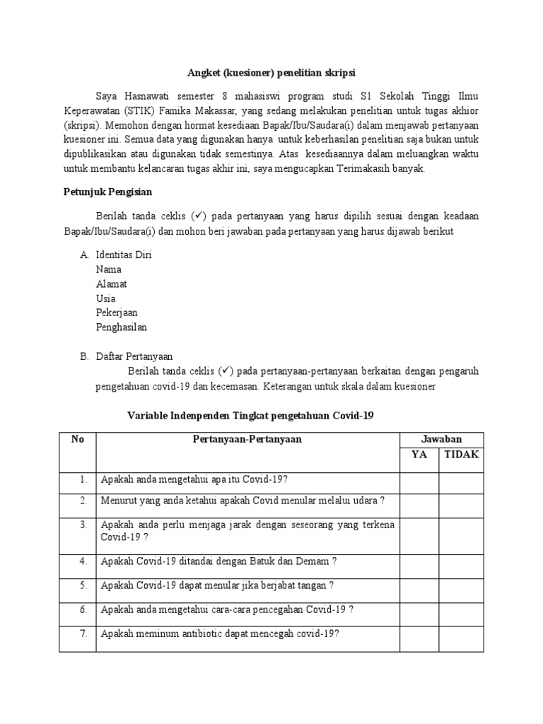 Angket Kuesioner | PDF