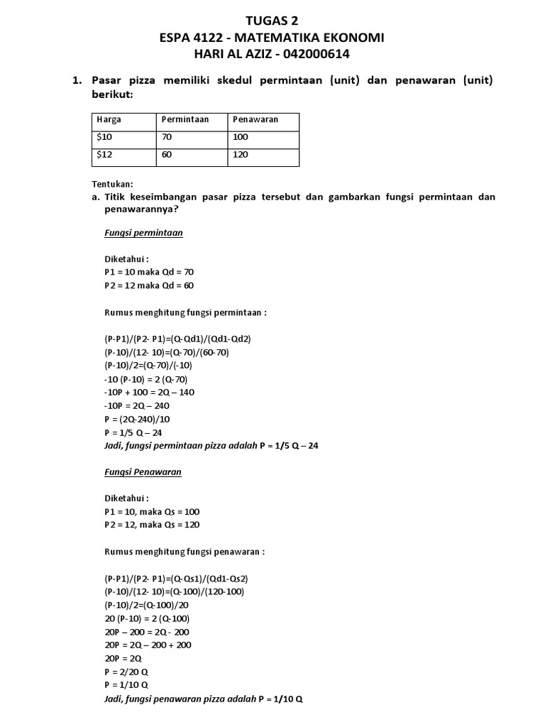 Matematika Ekonomi Espa 4122 - Tugas 2 Hari Al Aziz | PDF