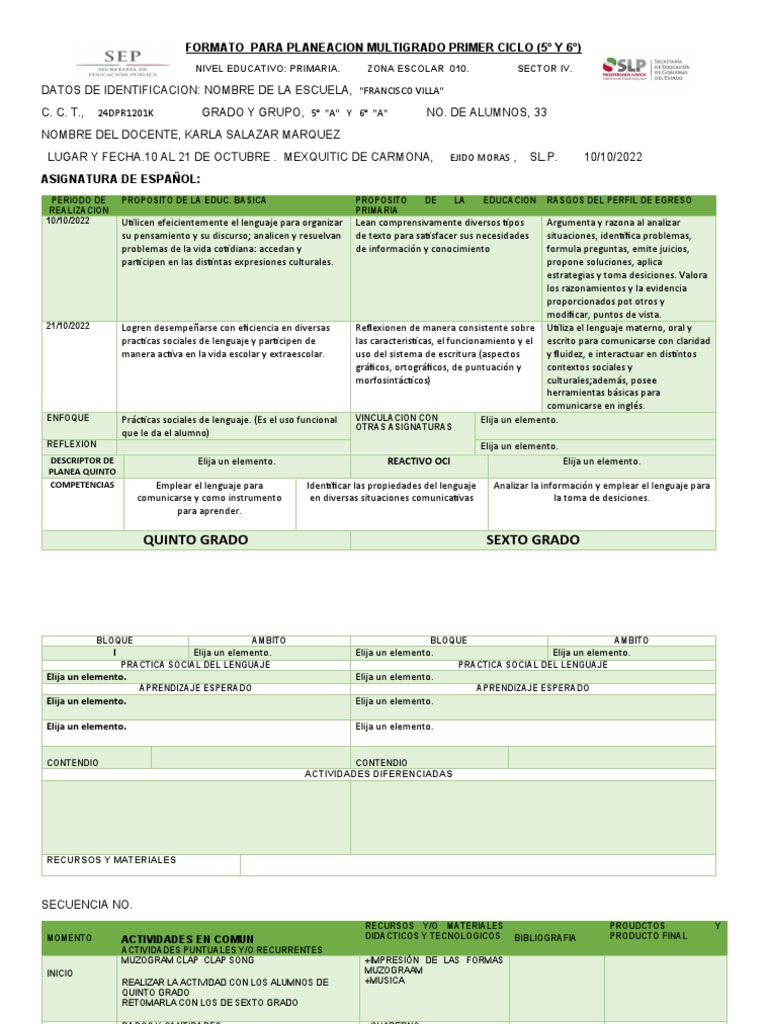 Formato Planeación Multigrado | PDF | Números | Decimal