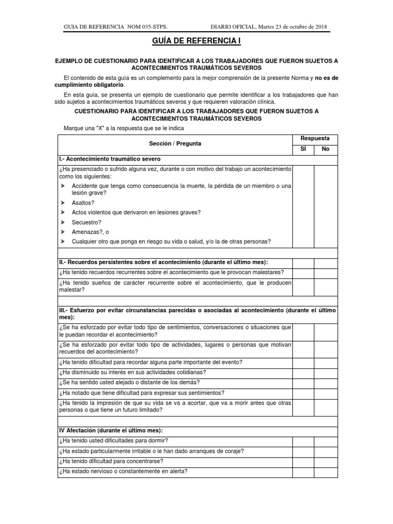 Guias de Referencia Nom 035 STPS | PDF | Cuestionario | Asistencia sanitaria preventiva