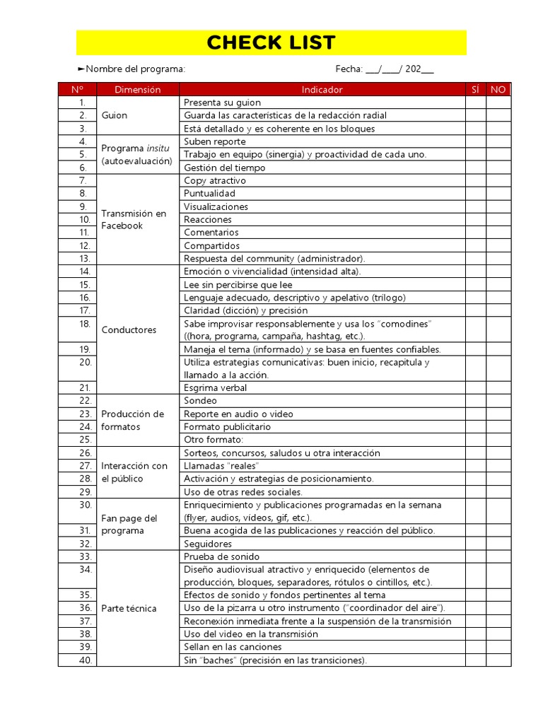 Check List - PROGRAMA FINAL | PDF