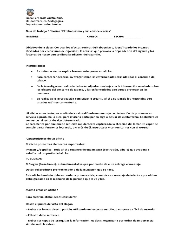 Guía Afiche 5° Básico | PDF | Póster | Nicotina