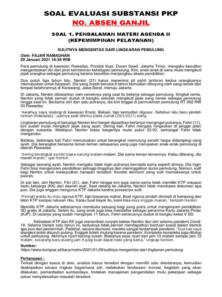 Soal Evaluasi Substansi PKP: No. Absen Ganjil | PDF