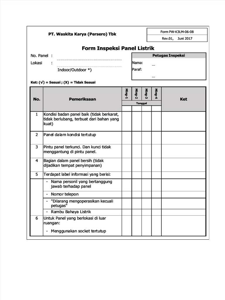 PDF Form Checklist Panel Listrik DL | PDF