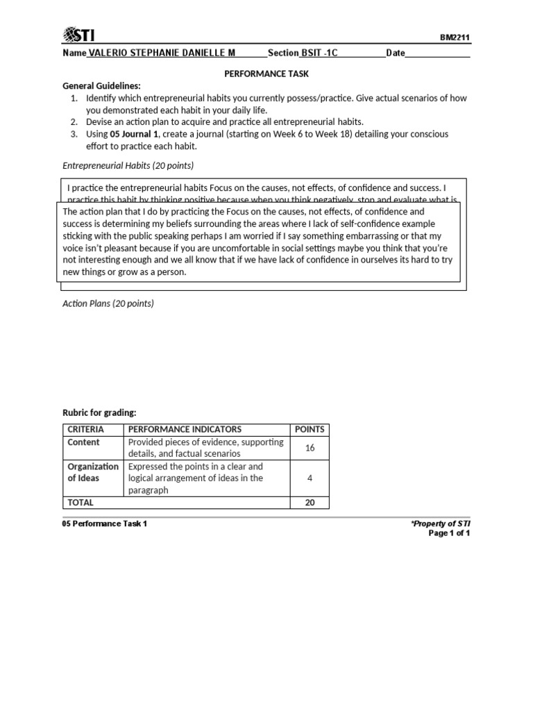 VALERIO STEPHANIE DANIELLE M. 05 - Performance - Task - 1 | PDF | Cognition | Psychology