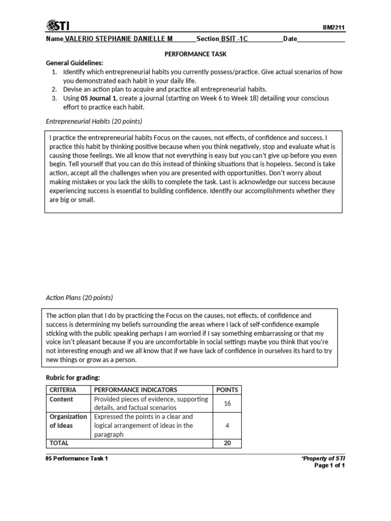 VALERIO STEPHANIE 05 - Performance - Task - 1 | PDF | Cognition | Psychology