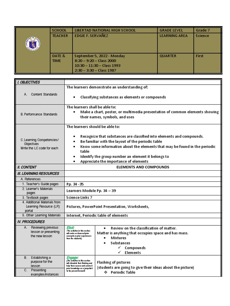 Elements and Compounds | PDF | Behavior Modification | Learning