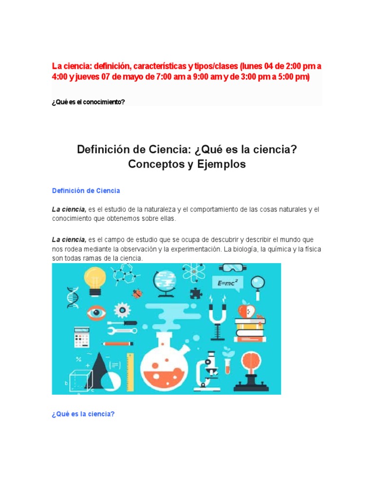 La Ciencia Definición, Características y Tipos Clases. Jueves 07 de ...