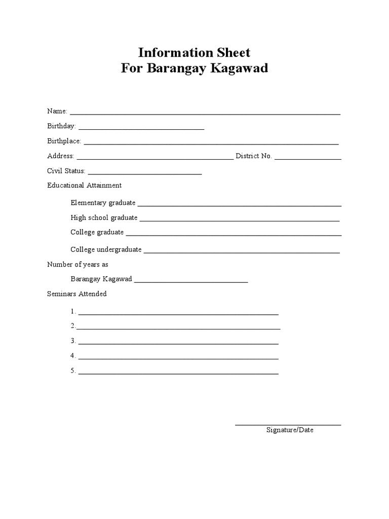 Barangay Information Sheet | PDF Barangay Information Sheet | PDF
