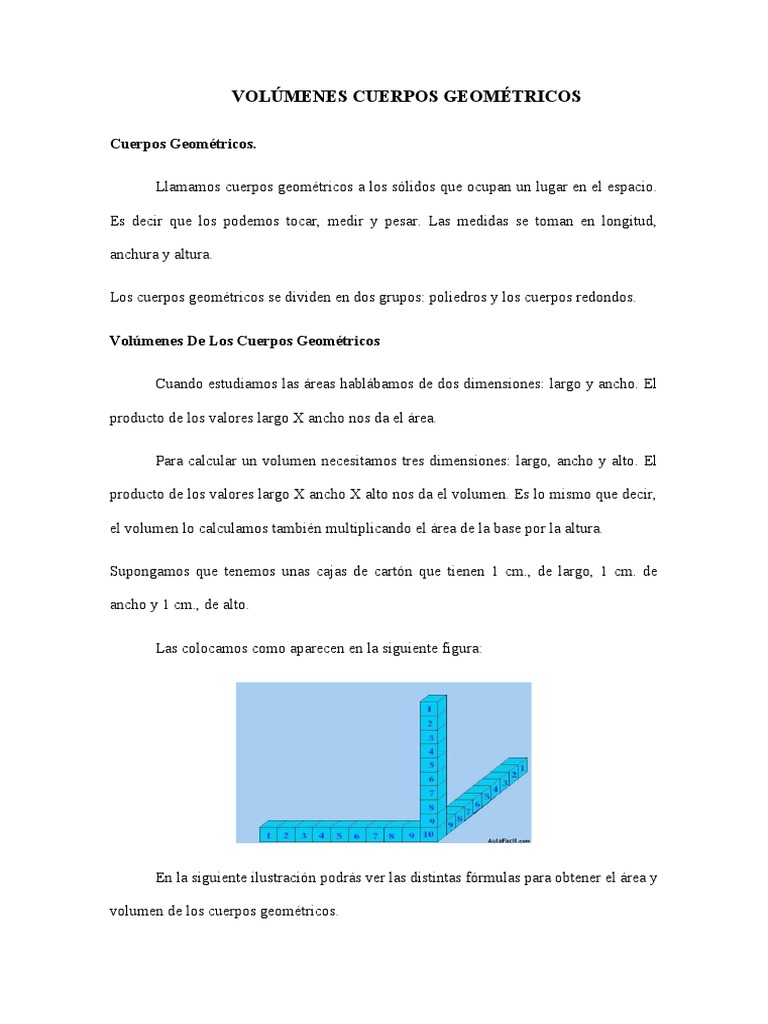 Volúmenes de los principales cuerpos geométricos: fórmulas y conceptos ...