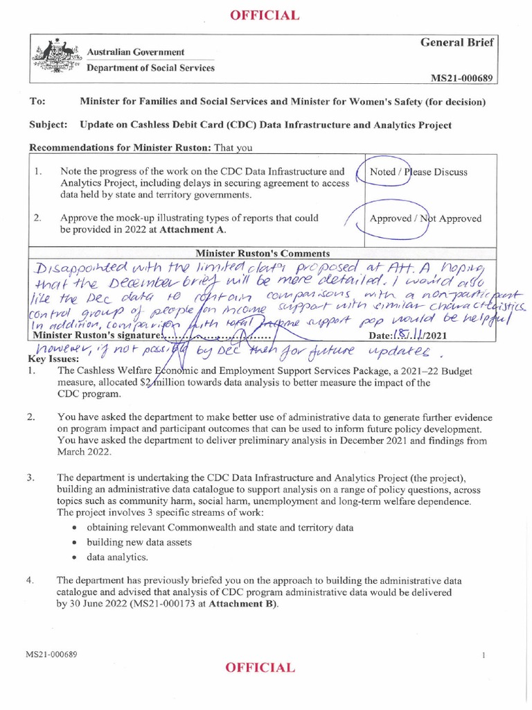Document 3 - Update On Cashless Debit Card - CDC - Data Infrastructure and Analytics Project ...