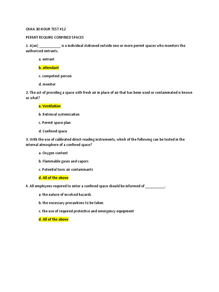 Osha 30 Hour Test #12 | PDF | Science & Mathematics