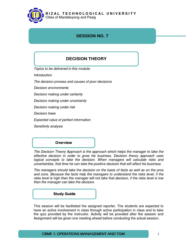 Decision Theory in Operations Management | PDF | Decision Making | Risk