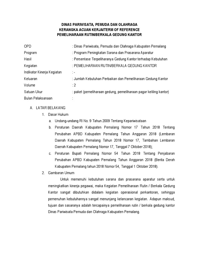 14 Done KAK Pemeliharaan Rutin Dan Berkala Gedung Kantor | PDF