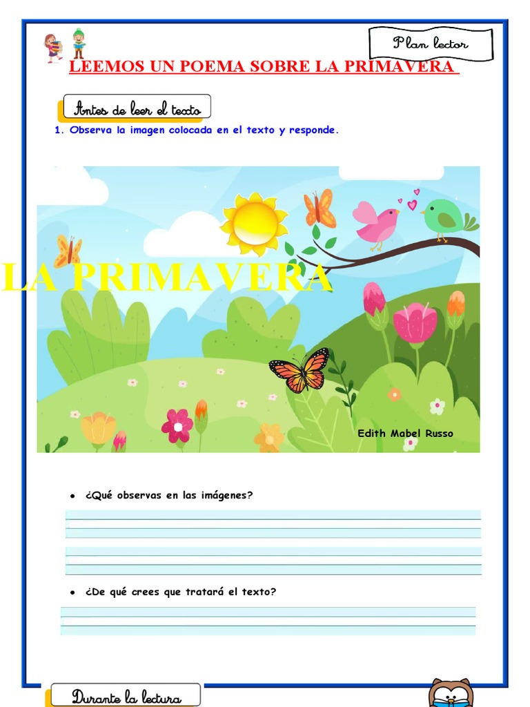 E8 Ficha d4 Plan Lector Leemos Un Poema Sobre La Primavera | PDF ...