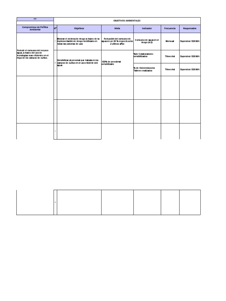 Formato - Objetivos, Metas y Programas-1 | PDF | Entorno natural | Ambiente