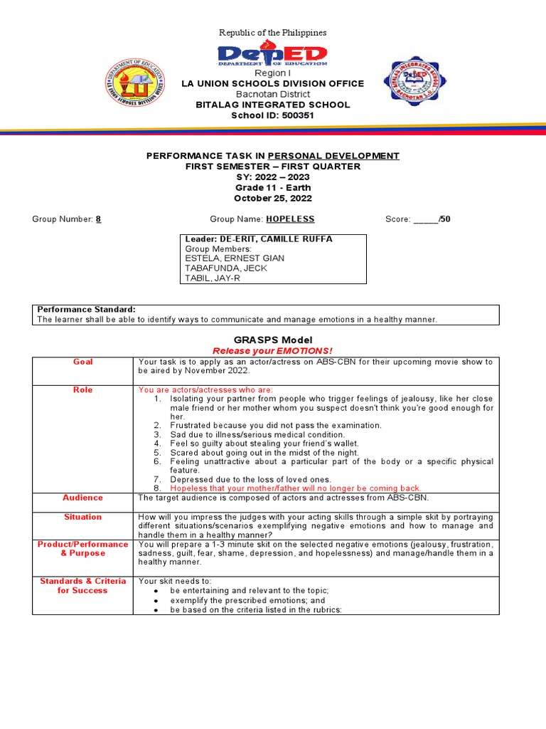 Perdev Q1 PT GRP8 | PDF | Self Esteem | Body Language