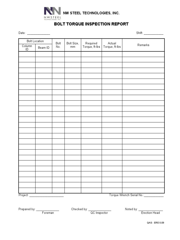 QAS - ERE 0.09 Bolt Torque Inspection Report | PDF | Machines ...